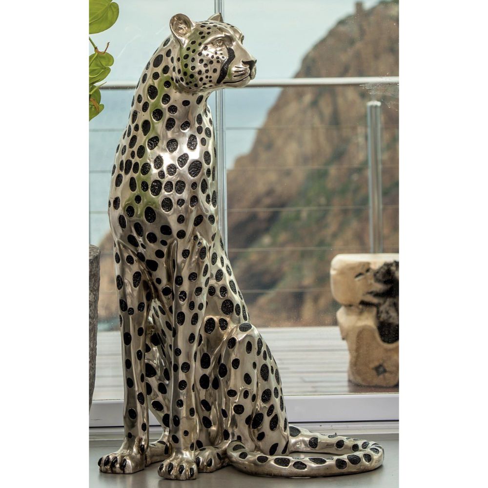 Cheetah Sitting silver and Black sculpture (Life-size) Facing Left ...